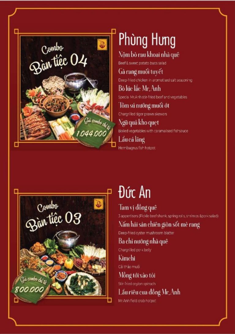 THỰC ĐƠN - NHÀ HÀNG MR.ANH